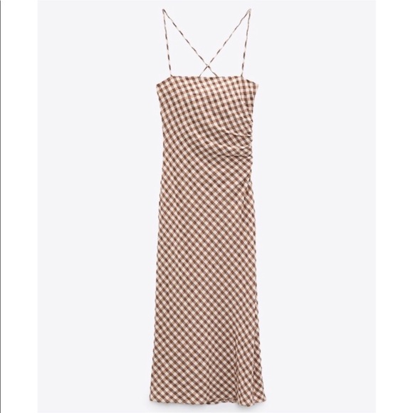 Zara | Dresses | Zara Brown Checkered Midi Dress | Poshmark